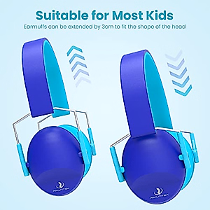 RIIKUNTEK Kids Ear Protection Safety Ear Muffs, Hearing Protectors Noise Cancelling for Children, Adjustable Noise Reduction Earmuffs for Sports Events, Concerts, Racing, Fireworks, Air Shows - Blue