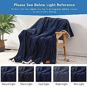 LuxenrelaX Sherpa Fleece Blanket for Couch, Warm Thick Reversible Blanket with 2 Layer, Double-Sided Super Soft Blanket for Bed (Navy, 60" x 80")