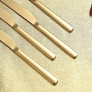 HOMQUEN Gold Steak Knives, 8 Piece Premium Stainless Steel Steak Knife Set, Meat Knife Sets, German Steak Knives Serrated, Tomato Knife, For Home, Kitchen or Restaurant, Dishwasher Safe (9.2 Inch)