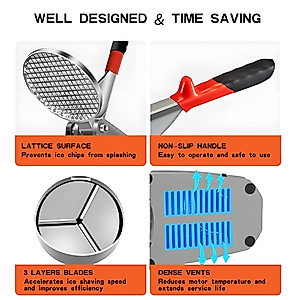 Electric Ice Crushers Machine Ice Snow Cone Maker Professional Double Blades Stainless Steel Ice Shaver Machine for Home Commercial Use (Orange)