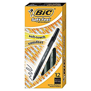 BIC SGSM11BK Soft Feel Stick Ballpoint Pen, Black Ink, 1mm, Medium, Dozen
