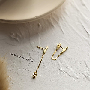 S.Leaf Stud Earrings with Chain Sterling Silver Chain Earrings for Women Bar Earrings Dangle Earrings for Women Girls Trendy (01_Bar_18K Gold)