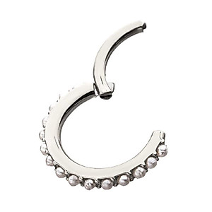 Pierced Owl 16G Stainless Steel Synthetic Pearl Lined Helix Cartilage Daith Septum Hinged Segment Ring (Silver Tone)