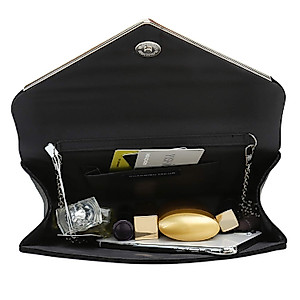CHARMING TAILOR Faux Suede Clutch Bag Elegant Metal Binding Evening Bag for Wedding/Prom/Black-tie Events (Black)