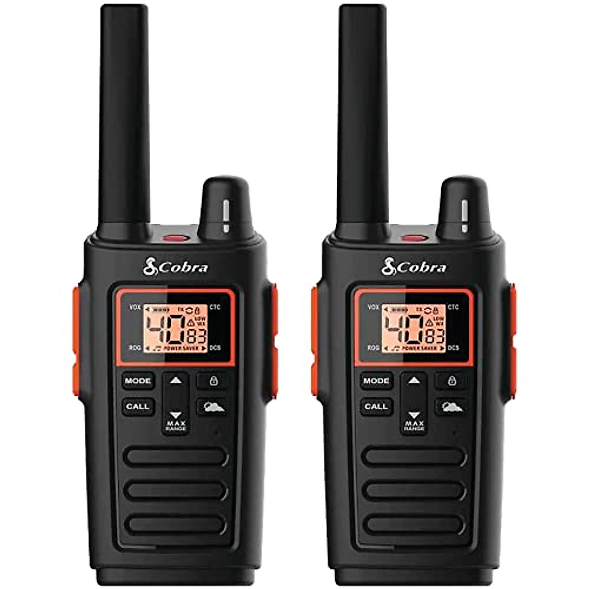 Cobra RX380 Walkie Talkies for Adults - Rechargeable, 40 Preset Channels, Long Range 32-Mile Two-Way Radio Set (2-Pack), Black
