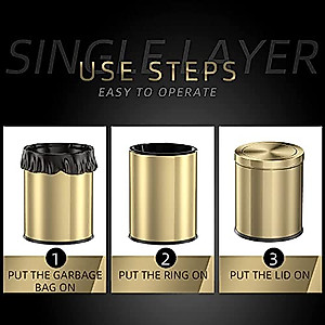 keling 15L/4gallon, Stainless Steel Trash can,Bathroom Garbage can with lid,Trash Can with Flipping Lid, Garbage cans for Kitchen,Living Room. Metallic Gold (Gold)