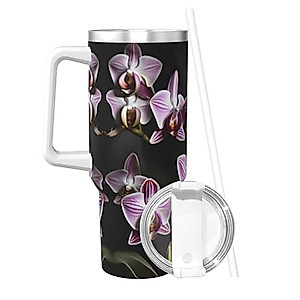 HULIBIN Bell orchid pattern Print Double Deck Stainless Steel Travel Coffee Cup With Lid 40 Oz Ice Bully Cup