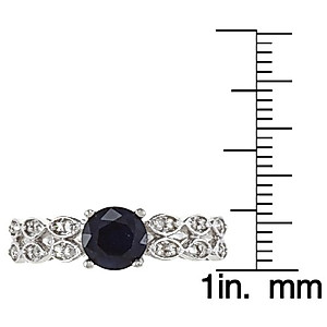 Sterling Silver 1.66ct Genuine Blue Sapphire and Pave Diamond Ring
