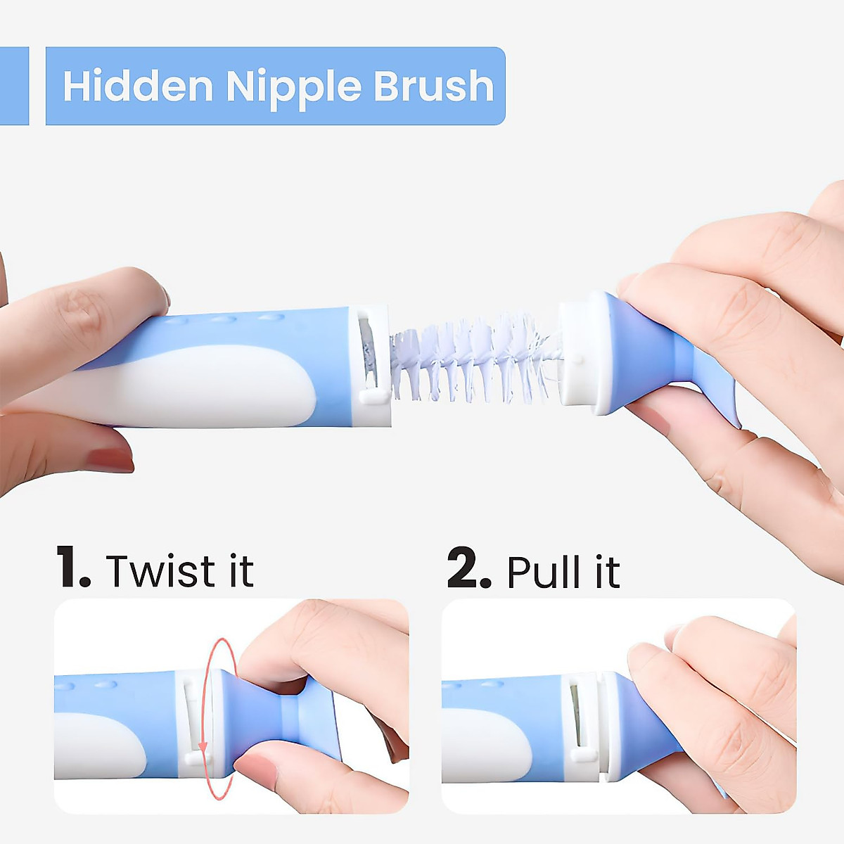 5-in-1 Baby Bottle Brush Set, Bottle Brush Cleaner, Bottle Cleaner Brush Set, Including Nylon and Silicone Bottle Brush, Bottle Cap Brush, Straw Brush, Nipple Brush, BPA-Free (Grey)