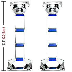 Crystal Candle Holders Set of 2-8" Tall Candlestick holder for Taper Candles and Tea Light Candles (Blue)