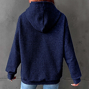 Stessotudo Womens Cute Waffle Knit Hoodies Casual Heart Print Long Sleeve Tops Drawstring Oversized Graphic Cotton Sweatshirt