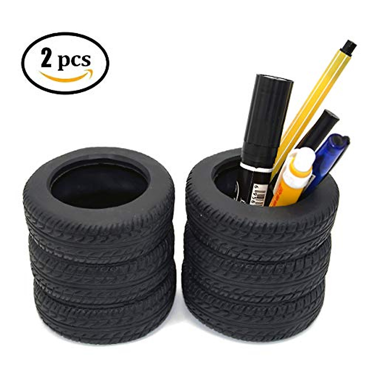 MONMOB Tire Shaped Planter Pencil Holder Pen Holder for Desk Home Office Accessories Organizer Succulent Cactus Planter Pot (Pack of 2)