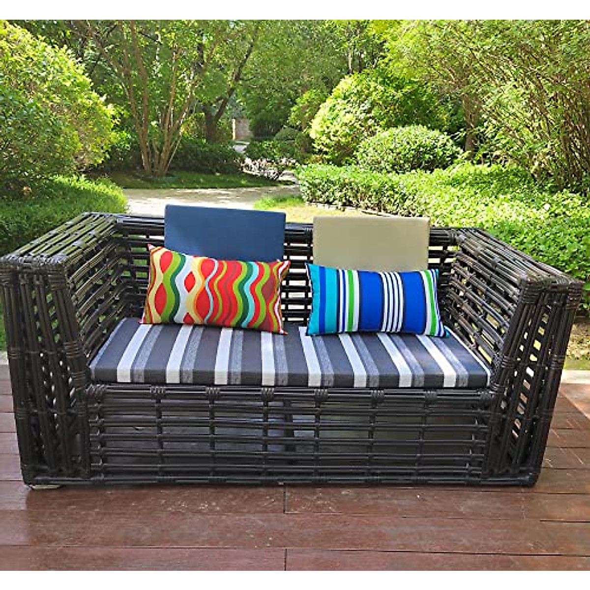 Waterproof Lumbar Support Pillow For Chair 2 Pack Rectangular Outdoor Throw Pillows Recycled Polyester Fill Reversible Design,Windproof Rainproof For Furniture Patio Garden Decorative Pillows 12"X20"