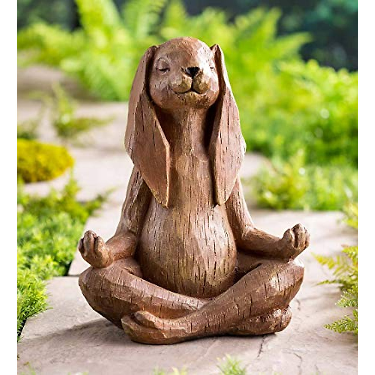 Wind & Weather Indoor/Outdoor Long-Eared Rabbit Garden Statue in Cross-Legged Meditating Yoga Pose Cast in Resin Designed to Look Like Hand-Carved Wood, 11½"L x 7" W x 14¼"H
