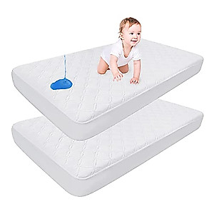 Waterproof Baby Crib Mattress Protector - 2 Pack Fitted Mattress Covers (5" to 9" Depth) - Breathable, Hypoallergenic, Skin-Friendly, Soft, Noiseless - Mattress Pad for Toddler Bed (52''x28'')