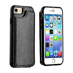 ONETOP for iPhone SE(2022) iPhone SE(2020) iPhone 7/8 Wallet Case with Card Holder, Premium PU Leather Kickstand Card Slots, Double Magnetic Clasp and Durable Shockproof Cover 4.7 Inch(Black)