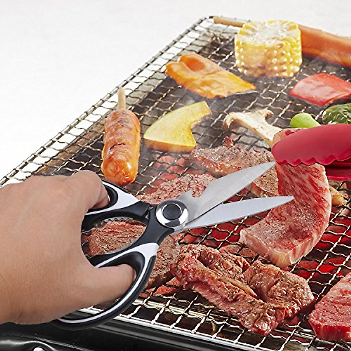 Clear Style Kitchen Shears Stainless Steel Utility Scissors Heavy Duty Multipurpose Kitchen Scissors, Dishwasher Safe, Perfect for Preparing Beef, Chicken, Vegetables, Fish, Black and White (2 Pack)