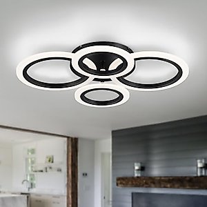 Vikaey Modern LED Flush Mount Ceiling Light, 4 Rings Black Close to Ceiling Light, Lighting Fixture Ceiling Lamp for Kitchen, Living Room, Bedroom, Laundry Room, 4000K Not dimmable