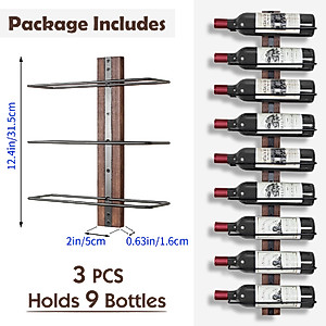 B4Life Wine Rack Wall Mounted for 9 Wine Bottles, Wall Wine Rack Wood Wine Racks for Wall, Wine Holder Wall Mounted Wine Bottle Racks for Kitchen, Dining Room, Bar