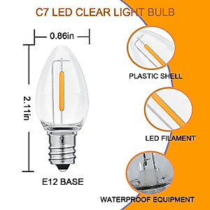 NETEHA 6 Pack C7 Clear Led Replacement Christmas Light Bulb, C7 E12 Base 120V Waterproof Led Bulbs for Christmas Outdoor String Lights, Halloween Decoration Bulb