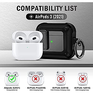 Valkit Airpod 3rd Generation Case 2021 Secure Lock Clip Case Apple AirPod 3 Case Cover Military Armor Series Full-Body Rugged Hard Shell for Men Women with Keychain Carabiner,Wireless Charging (Black)