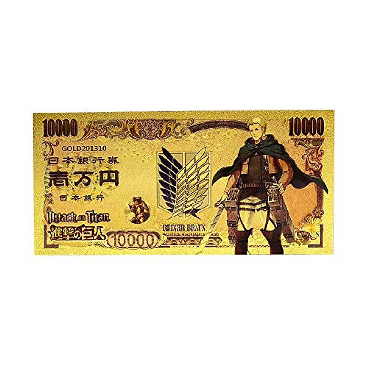 YJacuing Anime Attack on Titan Gold Coated Banknote, Limited Edition Collectible Bill Bookmark (6 PCS Collection)