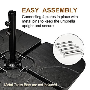 Artpuch 4pcs Square Offset Umbrella Base Plastic Cantilever Patio Umbrella Base, Water/Sand Filled Umbrella Base (176lbs, Dark Black)
