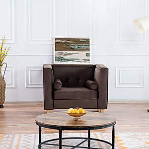 Naomi Home Audrey Velvet Accent Chair for Living Room, Mid Century Chair Arms, Tufted Cushion, Solid Wooden Legs Reading Chairs for Bedroom Comfy - Espresso