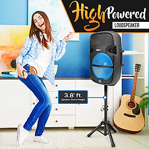 Pyle Portable Bluetooth PA Speaker System - 1000W Outdoor Bluetooth Speaker System w/Microphone in, Party Lights, USB SD Card Reader, FM Radio, Wheels - Remote Control, Tripod PPHP1548B, BLACK,BLUE