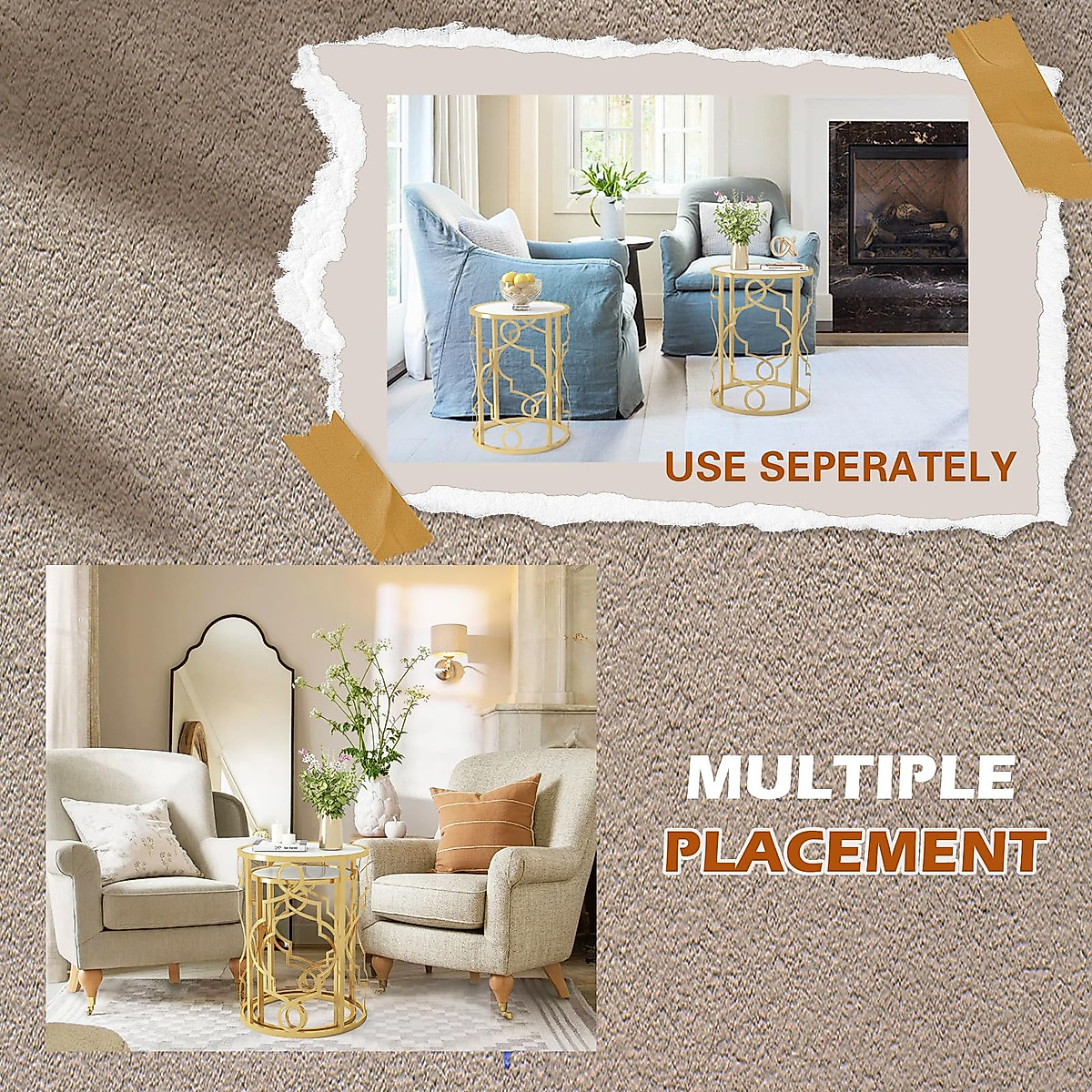 RiteSune Round Side Tables with Wooden Top End Table Set of 2, Mid Century Modern Circle Coffee Tables Accent Table for Small Spaces, Living Room, Bedroom, Foyer, Entryway - Assemble Already