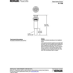 Kohler K-7108-BN Grid Bath Sink Drain w/Snowflake Design Nickel