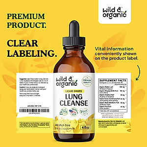 Wild & Organic Lung Cleanse Detox Tincture - Mullein Drops for Lungs - Herbal Mullein Extract Supplement - Vegan, Alcohol-Free Drops - 4 fl oz