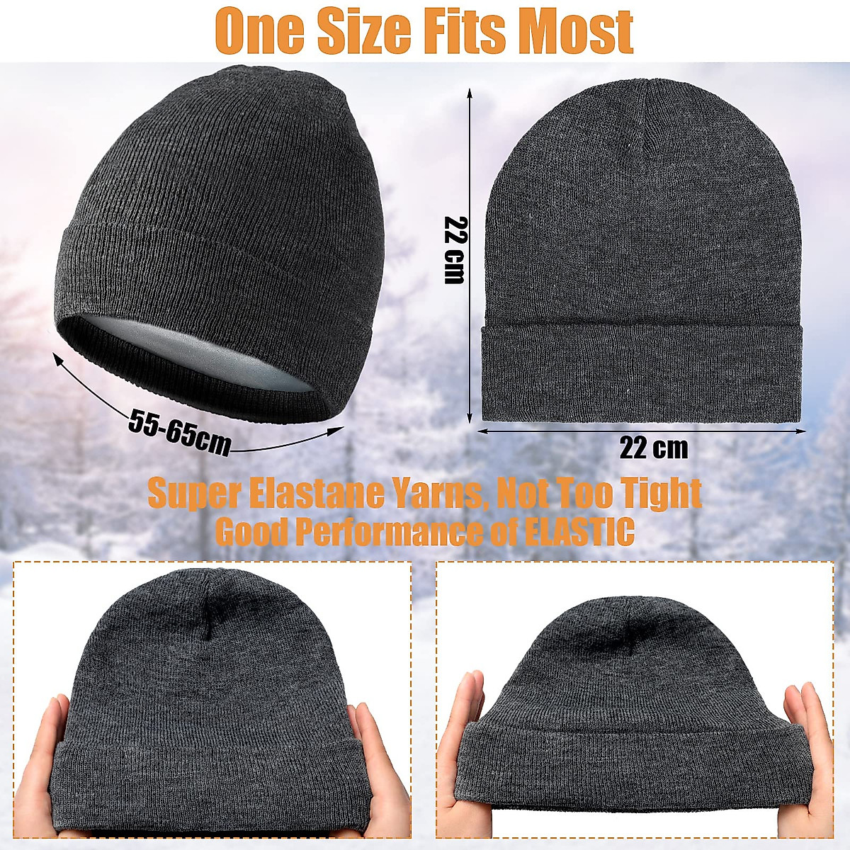 Winter Satin Lined Beanie Hat Silk Lined Beanies Skull Hat Knitted Beanies for Women Men(Yellow, Army Green, Black, Light Grey)