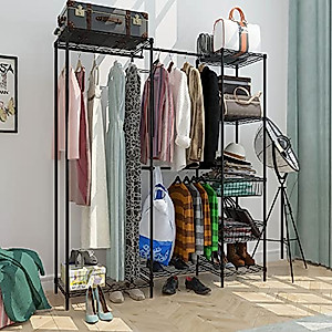 Xiofio 6 Tiers Heavy Duty Garment Rack,Metal Clothing Rack,Clothing Storage Rack,Closet Organizer System Freestanding & Adjustable Wardrobe 60.7" L x 15.7" W x 70.5" H Max Load 720LBS Black