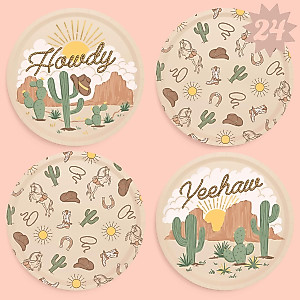 xo, Fetti Western Rodeo Paper Plates - 24 pk, 9" | Cowboy Birthday Party Decorations, Howdy Cowgirl Supplies, Yeehaw Western Baby Shower Favors, Wild West Theme Tableware
