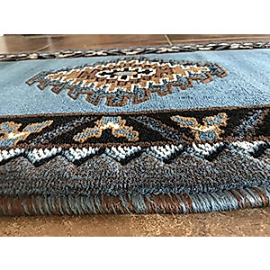 Kingdom Southwest Native American Runner Area Rug Blue & Brown Design D143 (2 Feet X 7 Feet)