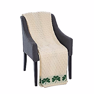 SAOL 100% Merino Wool Shamrock Aran Throw Irish Blanket Cable Honeycomb Knit 58" x 40" (147 x 102 cm)