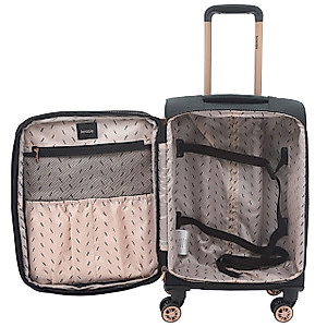 kensie Women's Hudson Softside 3-Piece Spinner Luggage Set, Black with Rose Gold, (16/20/28)