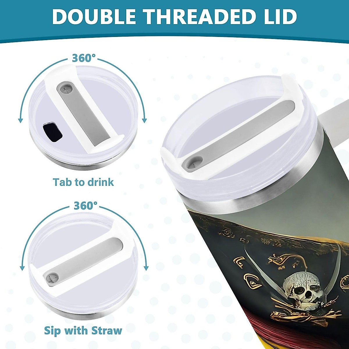 Exnundod 40 oz Tumbler with Handle Pirate Rubber Duck Insulated Stainless Steel Cup with Lid and Straw Travel Cup Leak-proof Fits in Car Cup Holder for Iced & Hot