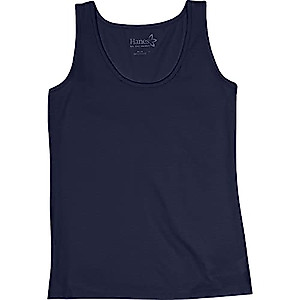 Hanes Womens Scoopneck Cotton Jersey Tank, Classic Top, Lightweight For Camisoles-lingerie, Navy, Medium US