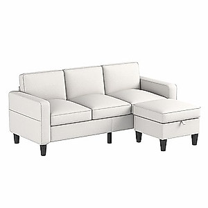 Sunrise Coast Sectional L Shaped Couches for Living Room 3 Seater Sofas with Movable Storage Ottoman, Beige