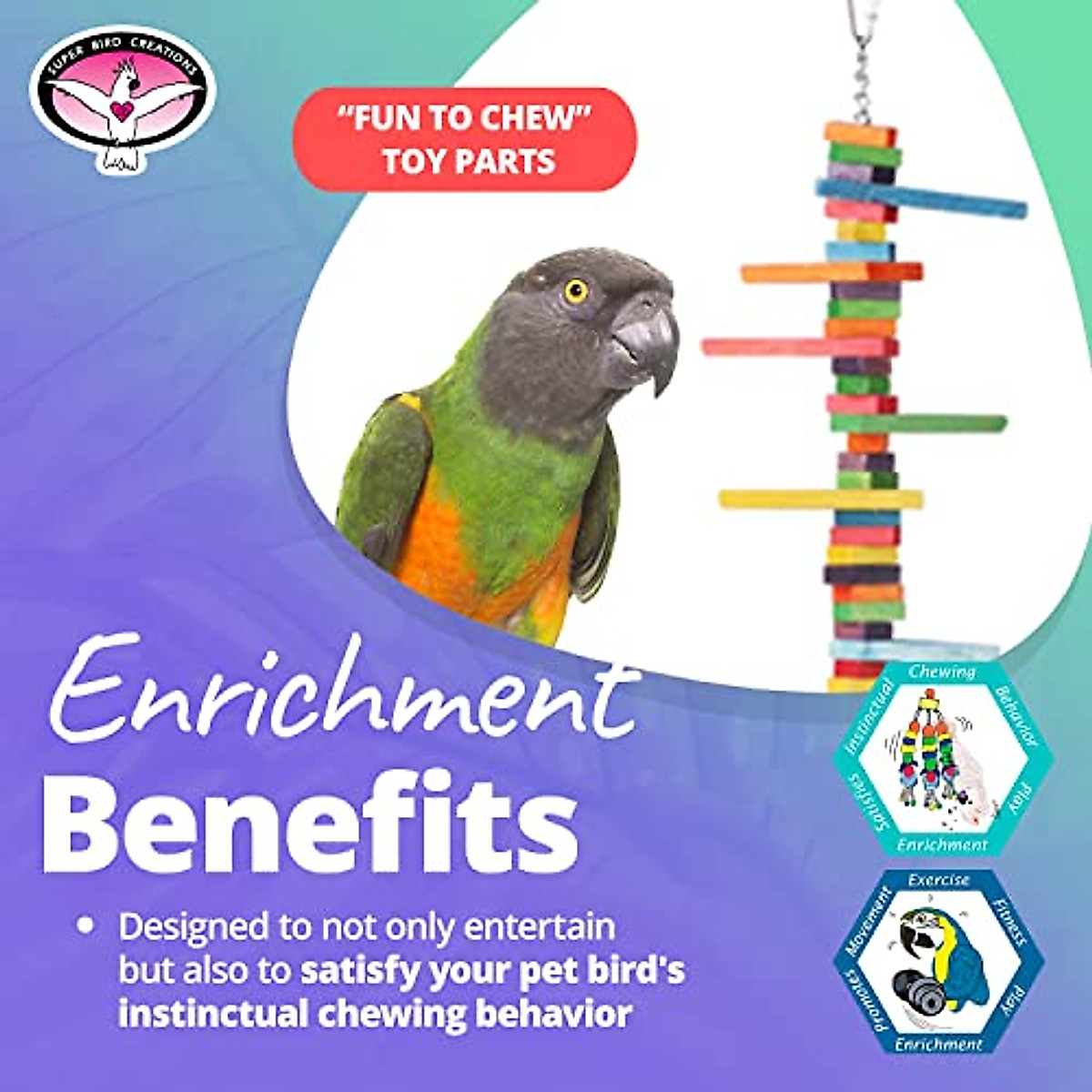 Super Bird Creations SB466 Mini Triangle Teaser Bird Toy, Medium Bird Size, 16" x 3" x 2"