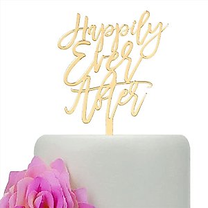 Happily Ever After Cake Topper Wedding Engagement Bridal Shower Bachelorette Anniversary Party Decorations Mirror Gold