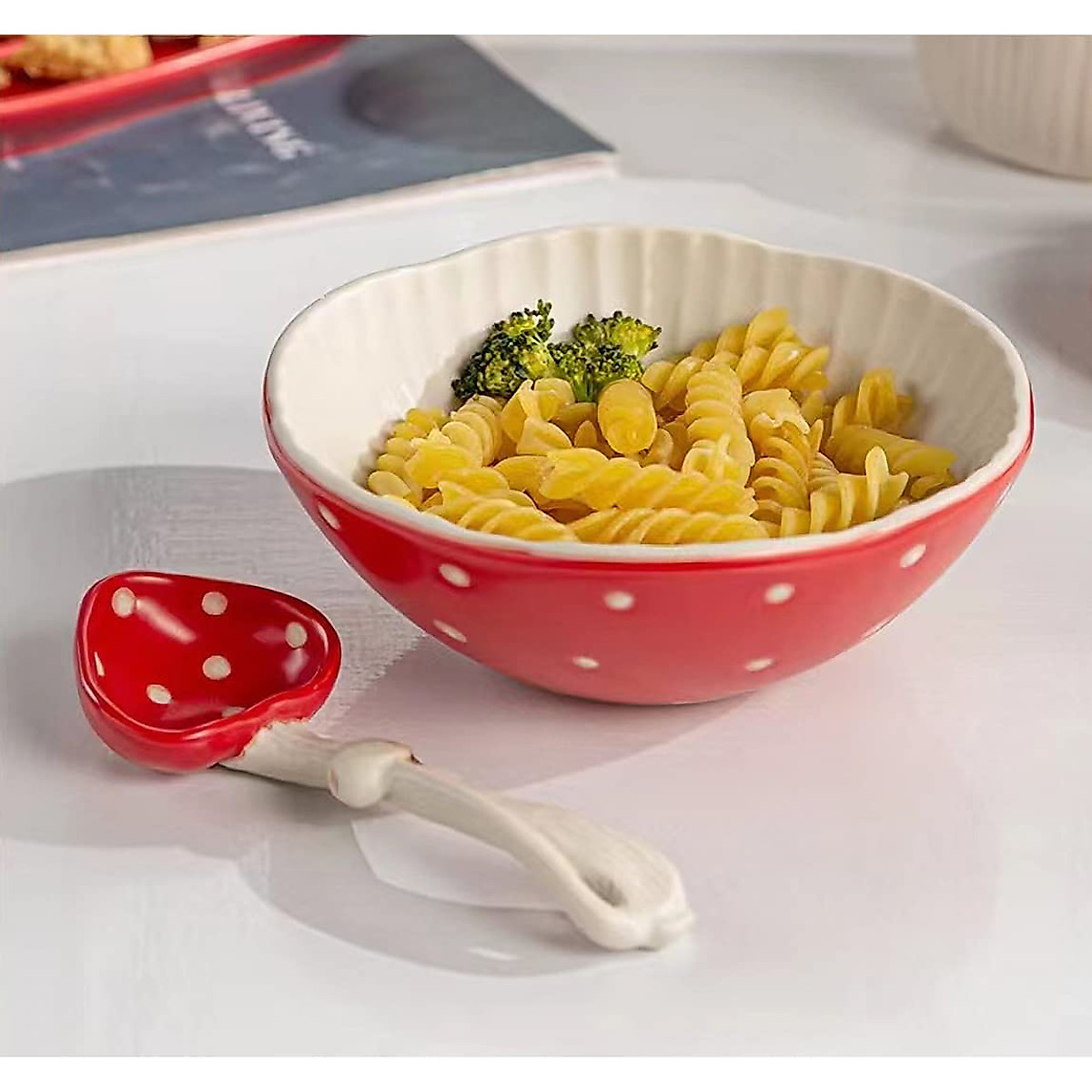 RESVUGA Cute Mushroom Mug With Lid, Handmade Glaze Mushroom 5.8'' Salad Bowls