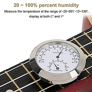 Guitar Case Hygrometer,Hygrometer Thermometer for Humidor Violin,Round Alloy Digital Thermometer Hygrometer Humidity Temperature Meter for Violin Guitar Case for Indoor and Outdoor(Silver)