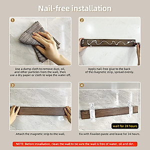 FINDKING 18 Inches Lighted Magnetic Knife Strip, Backlit LED Utensil Holder for Wall and Refrigerator, Magnet Knife Rack for Home Kitchen, No Drill (Ash Wood, Dark Brown)