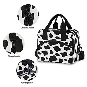 ALAZA Black White Cow Print Lunch Bags Lunchbox Cooler Bag Reusable Tote Shoulder Bag Insulated Lunch Box for Outdoor Picnic Boating Work School
