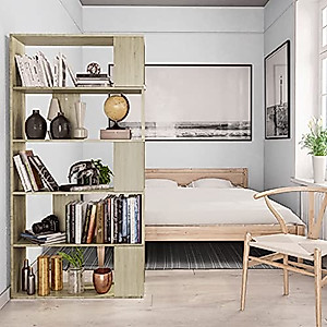 YITHOPI Bookshelf Storage Shelves Featuring a Sleek Multifunctional Plant Flower Stand Storage Rack Shelves Bookcase for Home Office Book Cabinet/Room Divider Sonoma Oak 31.5"x9.4"x62.6" Chipboard