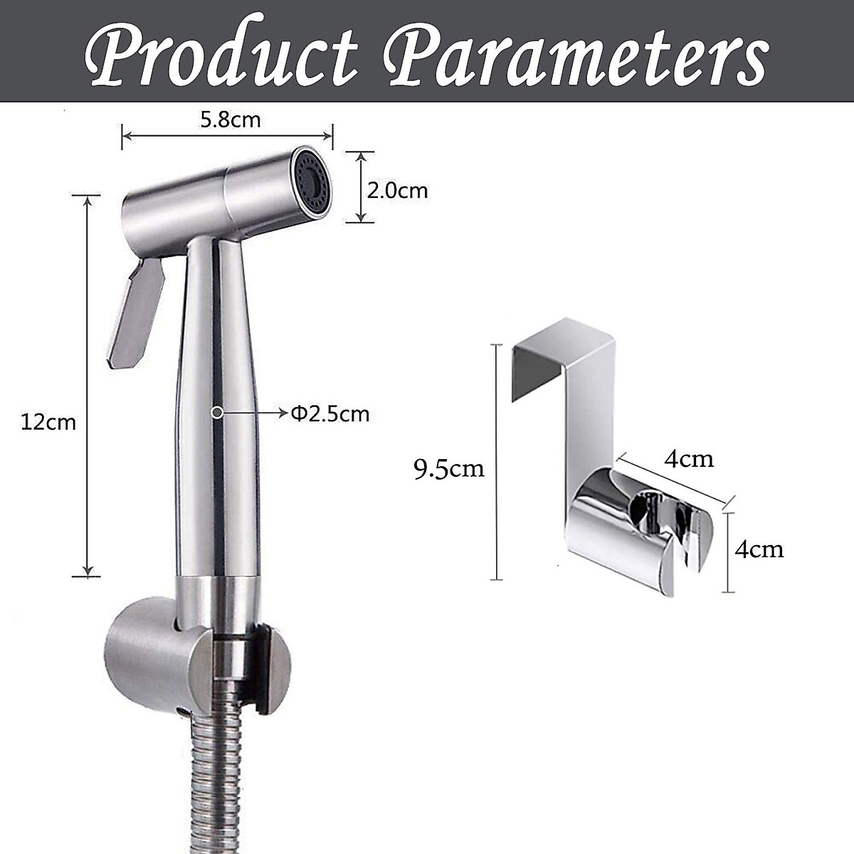 Bidet Sprayer Head, Stainless Steel Handheld Bidet Sprayer kit with Hook, Baby Cloth Diaper Sprayer, Easy to Install for Personal Hygiene and Bedpan WC Sprayer