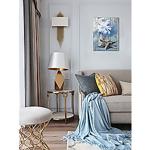 Bathroom Blue Ocean Picture Nursery Canvas Wall Art Palm Tree Coastal Conch Seashell Painting Starfish Modern Artwork Framed for Bedroom Living Room Home Office Wall Decor 12"x16"